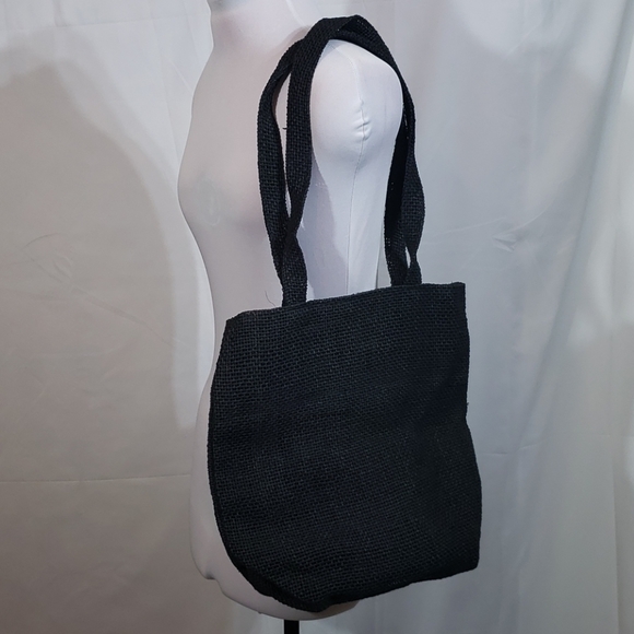 Old Navy | Bags | Euc Old Navy Black Lined Straw Shoulder Tote Bag ...